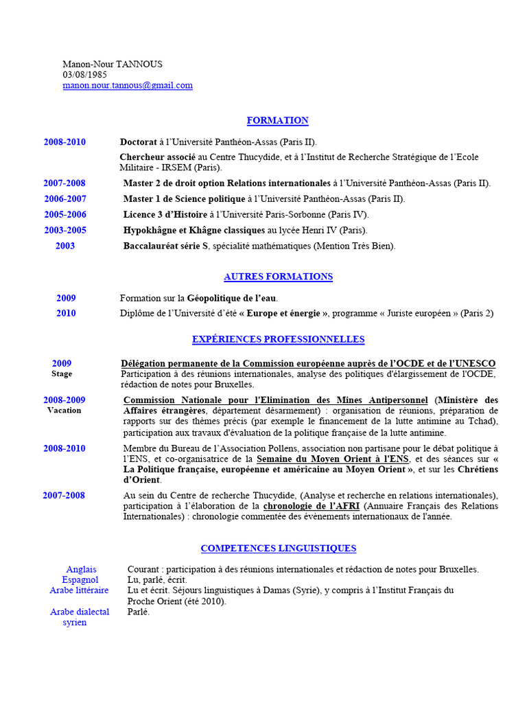 CV Manon Nour Tannous | PDF