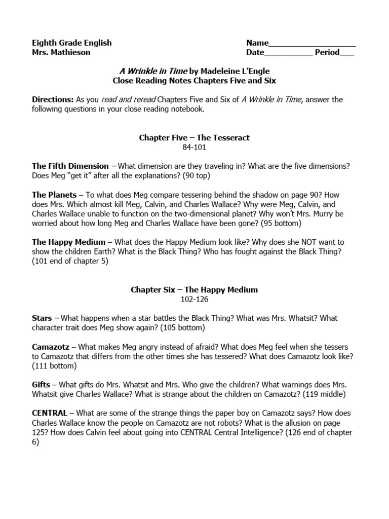 Close Reading Notes - Chapters Five and Six Handout | PDF