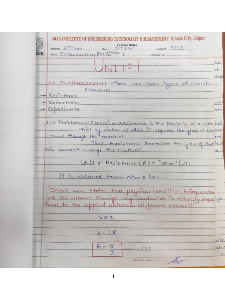 BEE Unit-1 DC Circuits | PDF