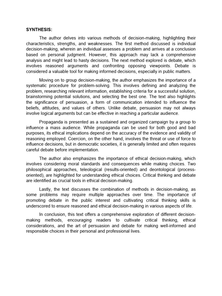 Chapter 1 Synthesis Analysis and Reflection | PDF