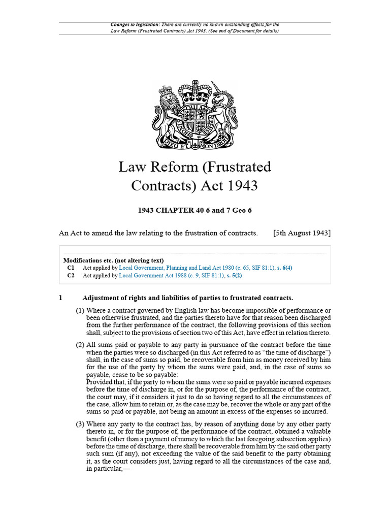 Frustrated Contracts Act Guide | PDF | Business Law | Civil Law (Legal ...