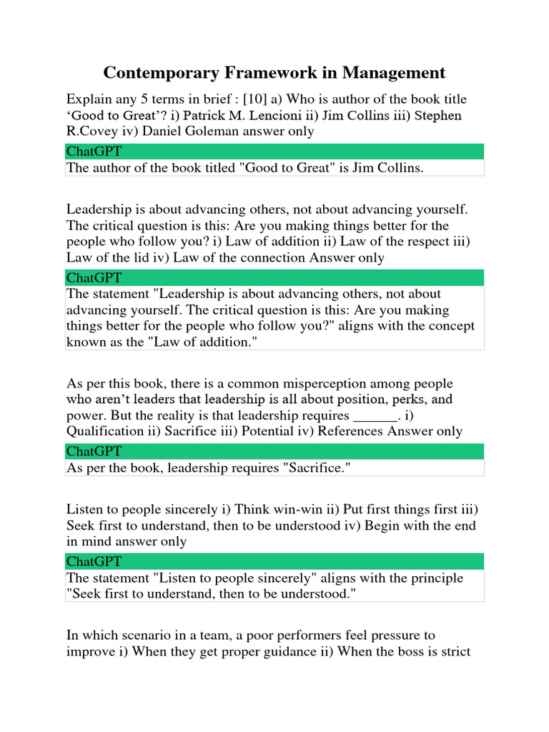 Contemporary Framework in Management | PDF | Emotions | Leadership