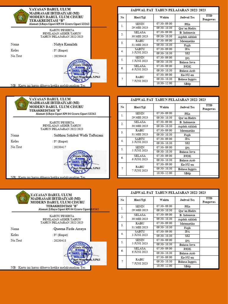 Kartu Pas Kelas 4 Part 6 | PDF