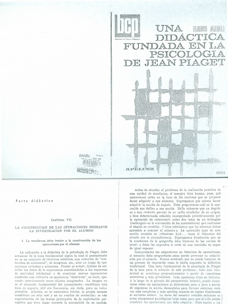 Hans Aebli - Una Didáctica Fundada en La Psicología de Jean Piaget ...