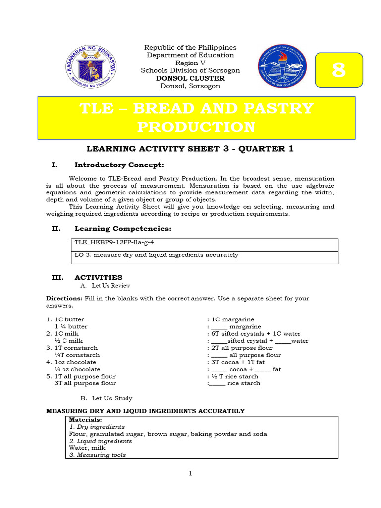 BPP LESSON 2 LO3 Week 3 | PDF | Spoon | Shortening