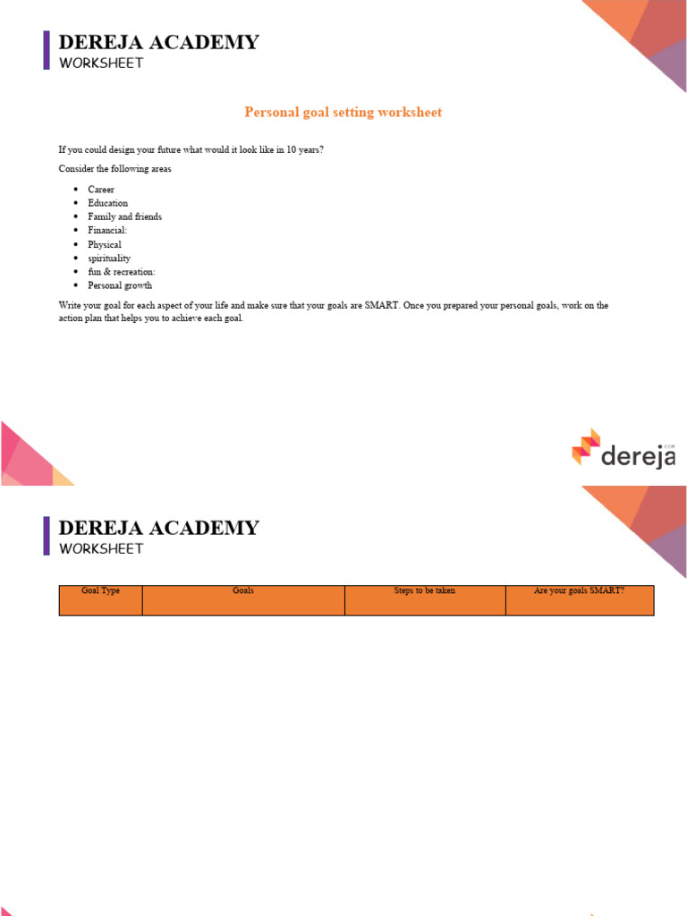 Activity 3 - Personal Goal Setting Worksheet | PDF | Goal | Personal ...