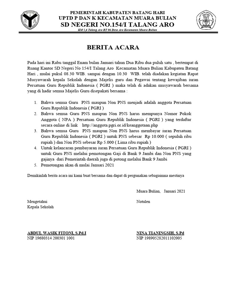 BERITA ACARA DAN SURAT PERNYATAAN | PDF