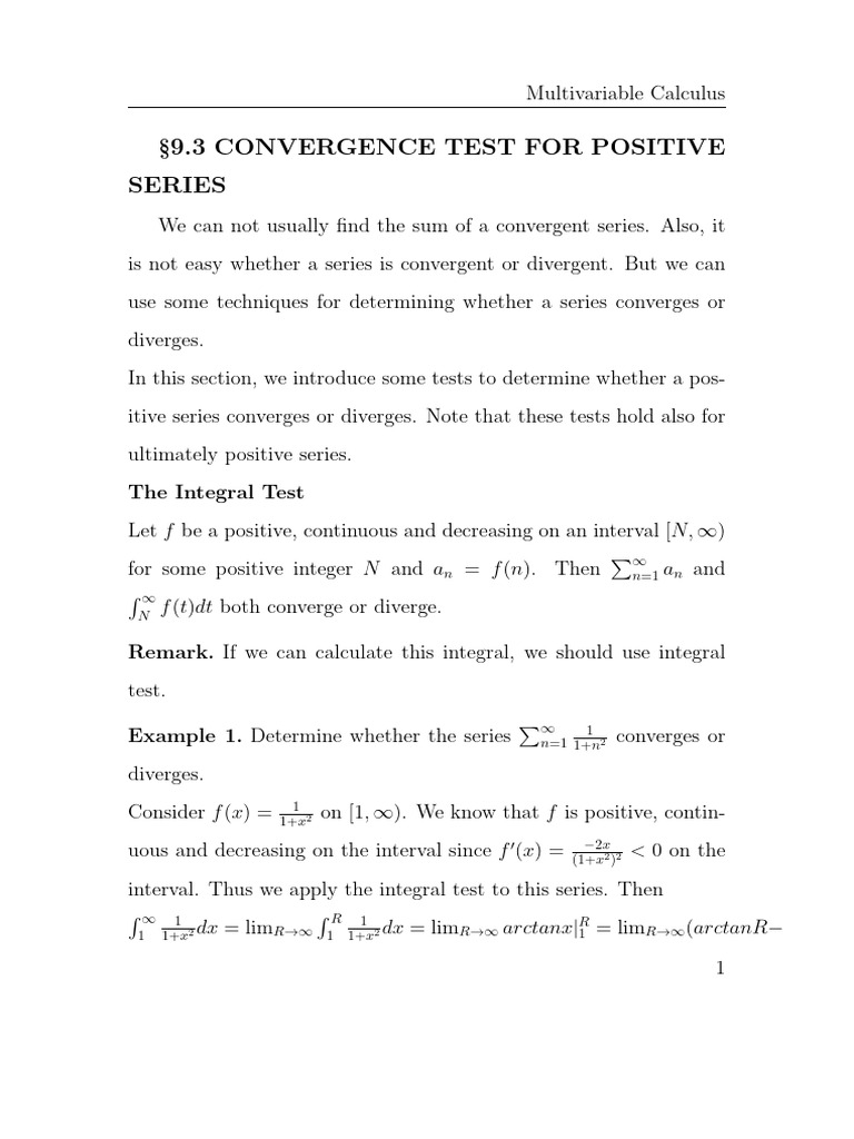 Convergence Tests for Series | PDF