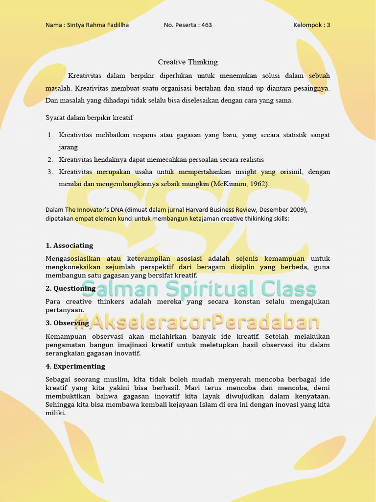 Worksheet 3 - Creative Thinking | PDF