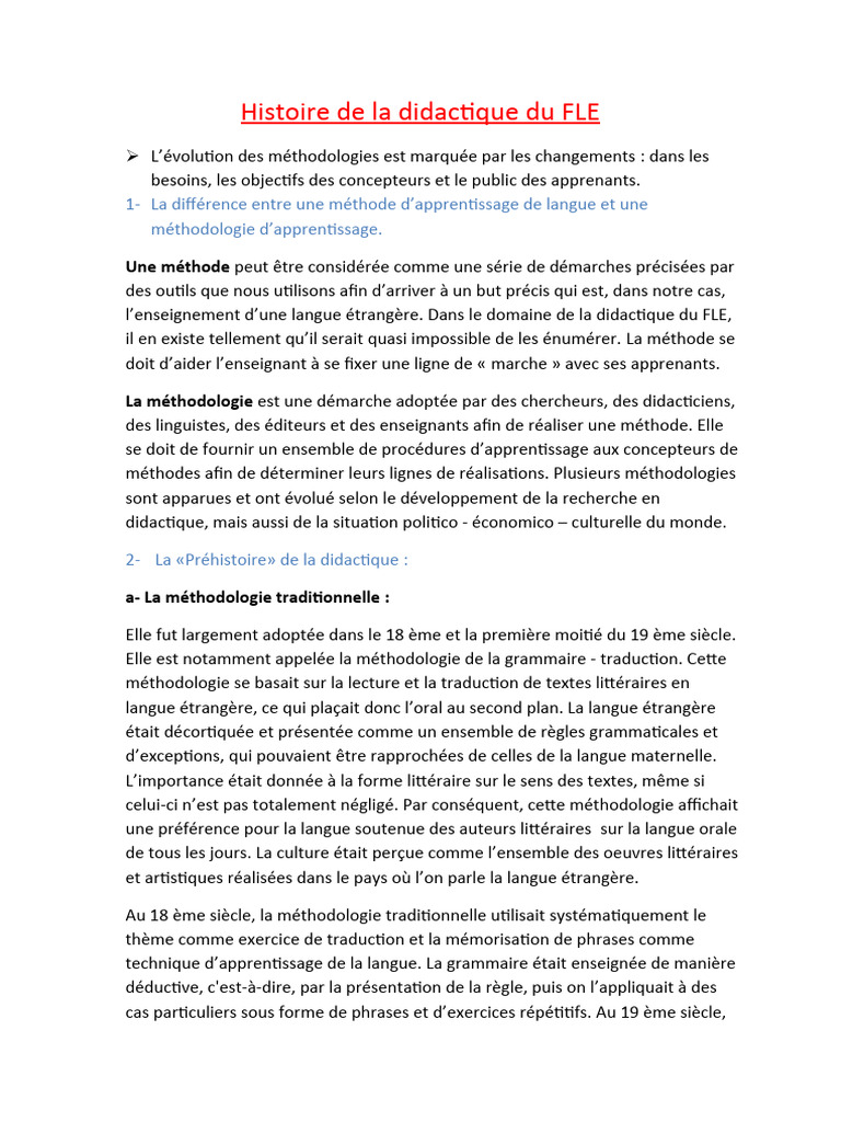 Évolution des Méthodes FLE | PDF | Apprentissage | la communication