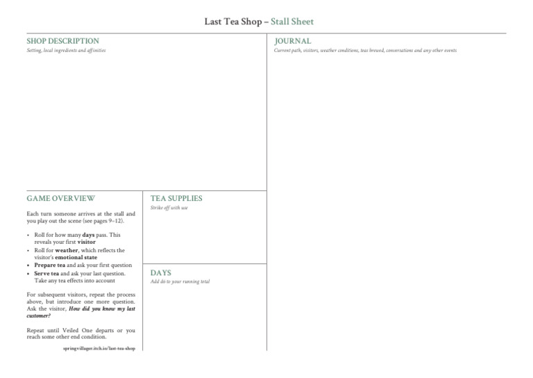 Last Tea Shop-Stall Sheet | PDF