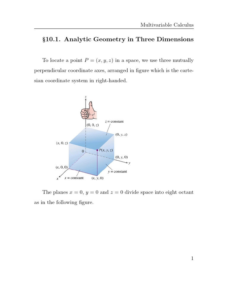 10.1. Analytic Geometry in Three Dimensions | PDF