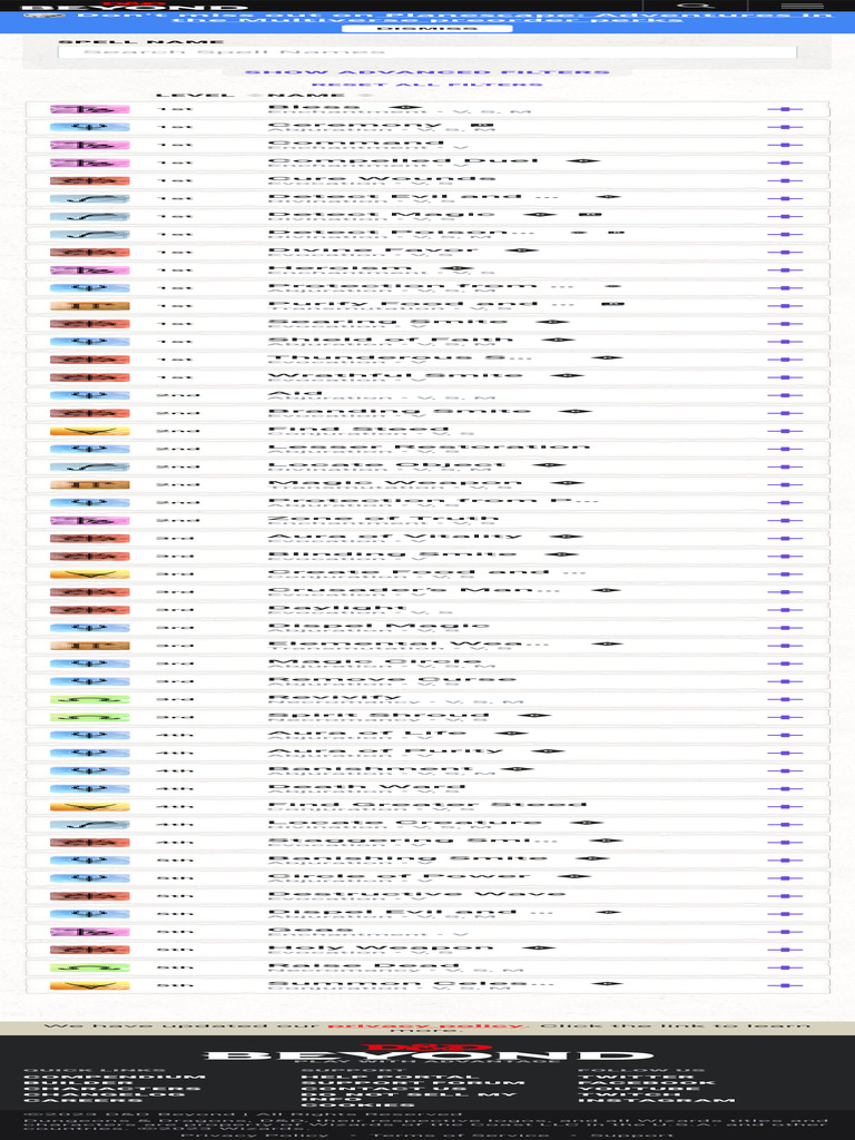Paladin Spells For Dungeons & Dragons (D&D) Fifth Edition (5e) - D&D ...