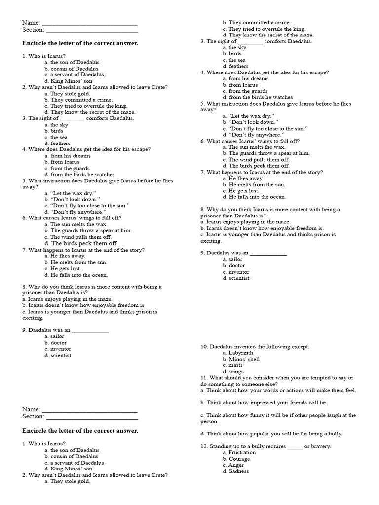 DAEDALUS ICARUS QUIZ | PDF