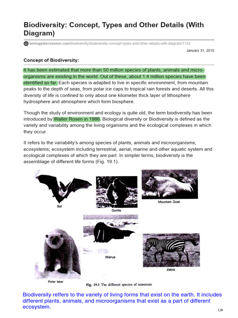 Biodiversity Types and Significance | PDF