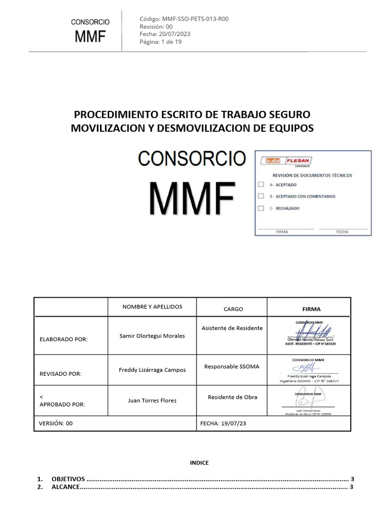 MMF-SSO-PETS-013-R00 Movilizacion y Desmovilizacion de Equipos | PDF