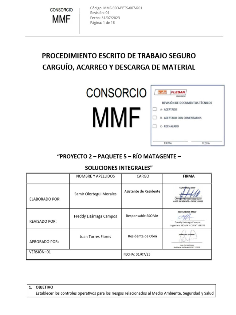 MMF-SSO-PETS-007-R01 Carguío, Transporte y Descarga | PDF | Camión