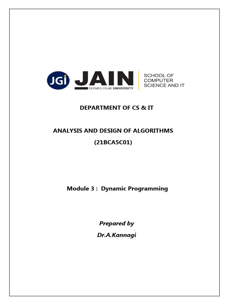 Ada Module 3 Notes Pdf Dynamic Programming Mathematical Analysis