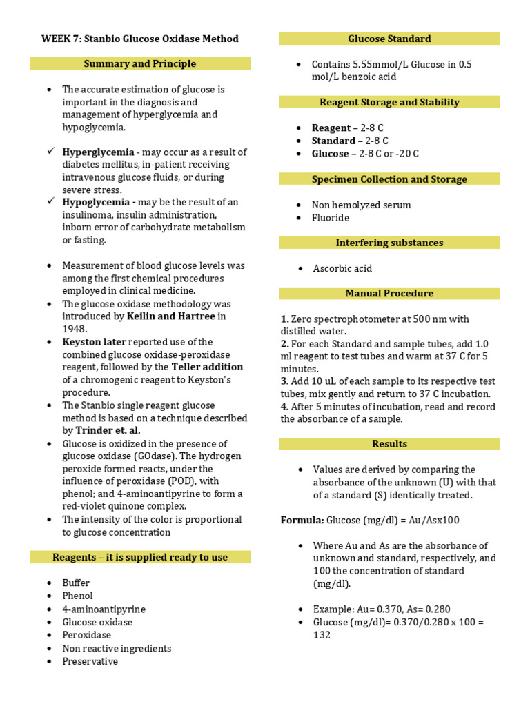 CCHMLAB WEEK 7 Stanbio Glucose Oxidase Method and Glucose Determination ...