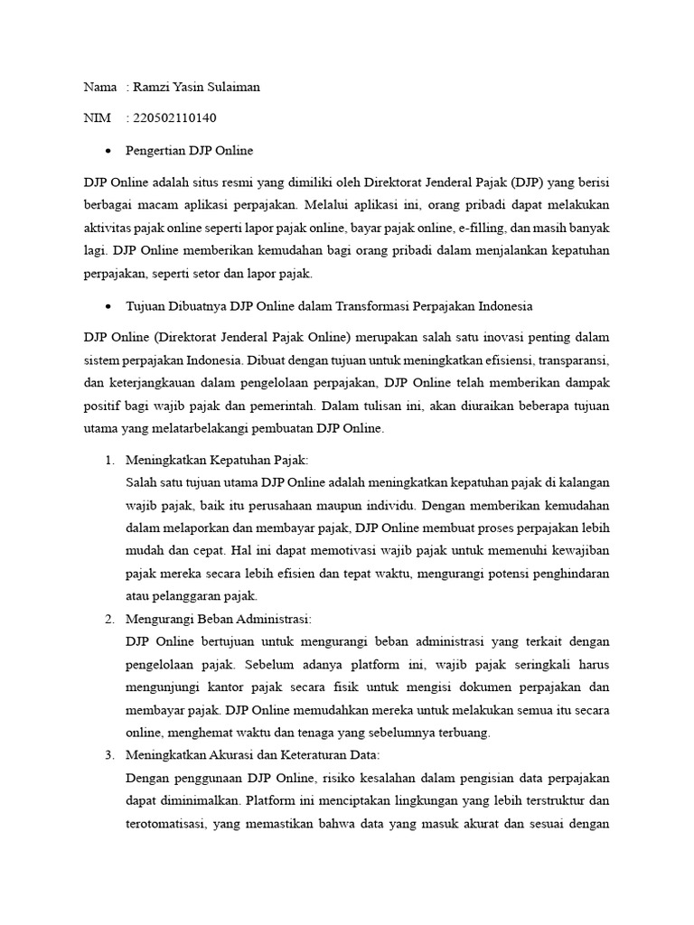 Fungsi DJP Online Bagi Pribadi Dan Badan | PDF