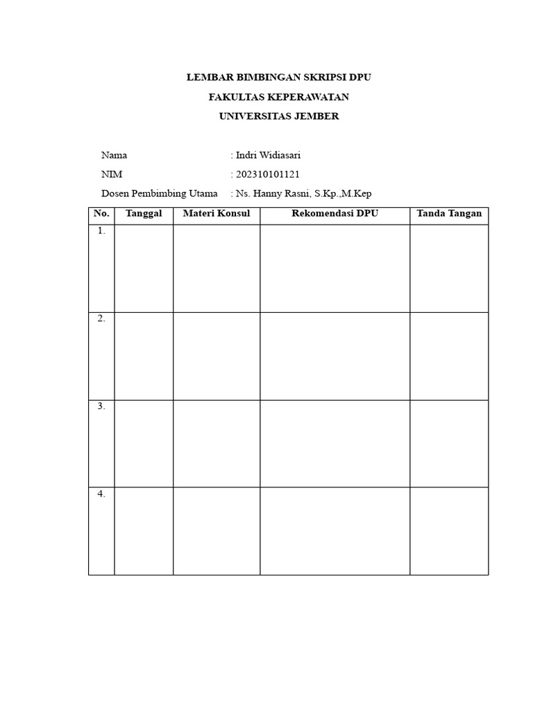 Lembar Bimbingan Skripsi Dpu | PDF