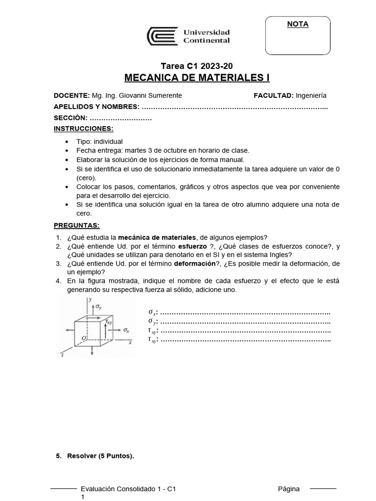 Tarea 2 - Mec de Mat 1 | PDF | Física Aplicada e Interdisciplinaria | Ingeniería mecánica