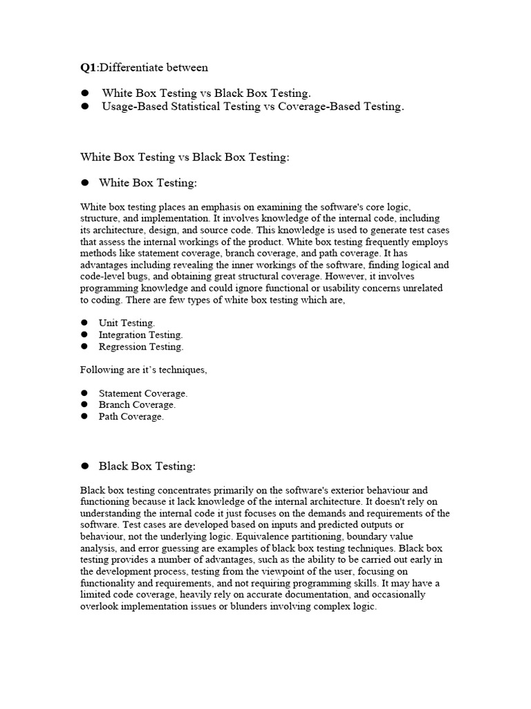 White Box Testing Vs Black Box Testing. Usage-Based Statistical Testing ...