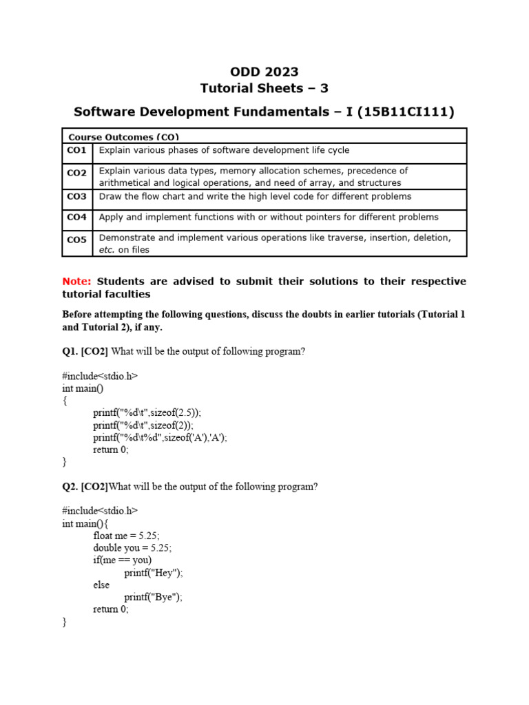 Tutorial 3 Operators | PDF