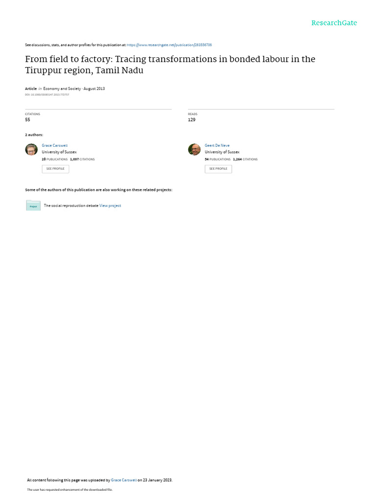 From Field To Factory - Tracing Transformations in Bonded Labour | PDF