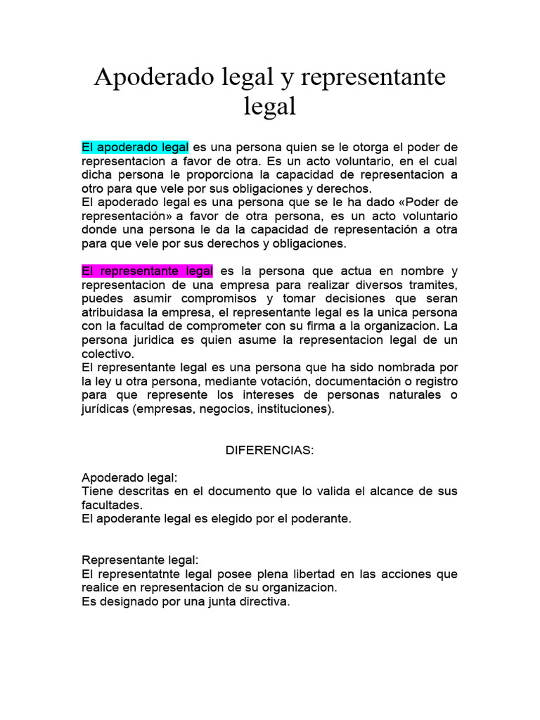Apoderado Legal y Representante Legal | PDF