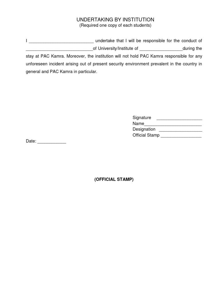 Undertaking by Institution | PDF | Finance & Money Management