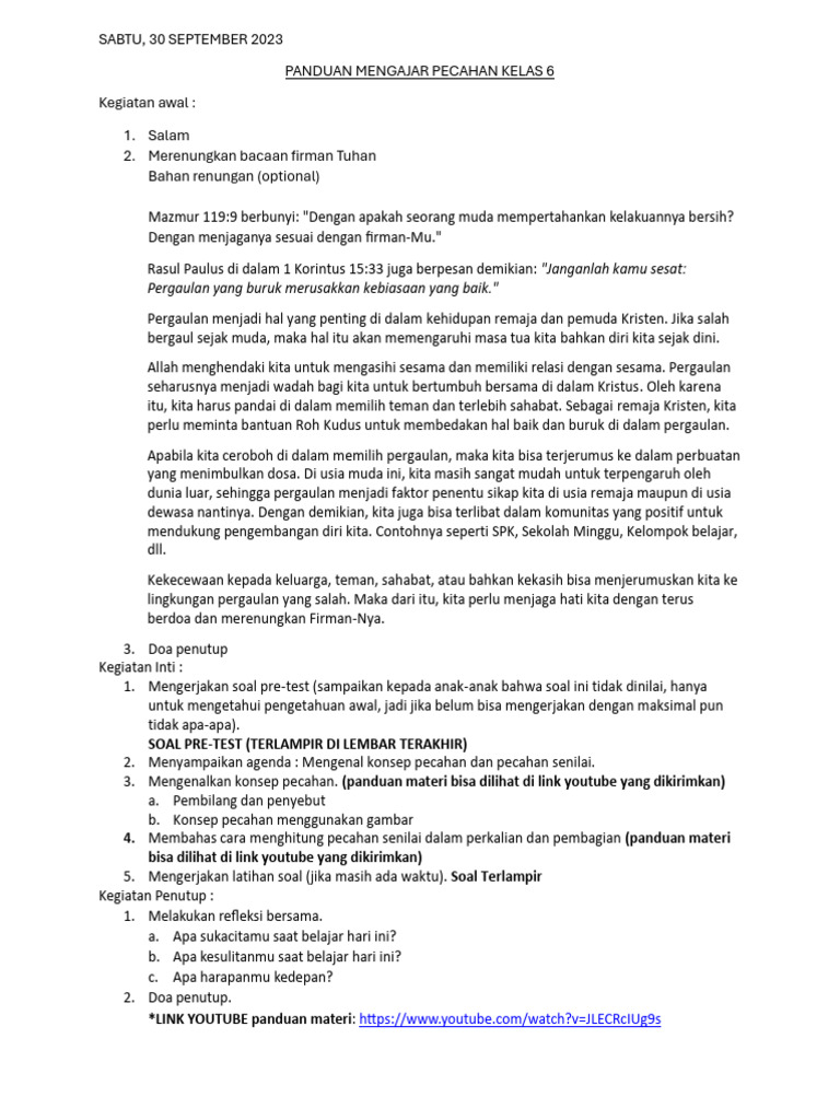 Handout Materi Pecahan KLS 6 SPK | PDF | Kesehatan Holistik