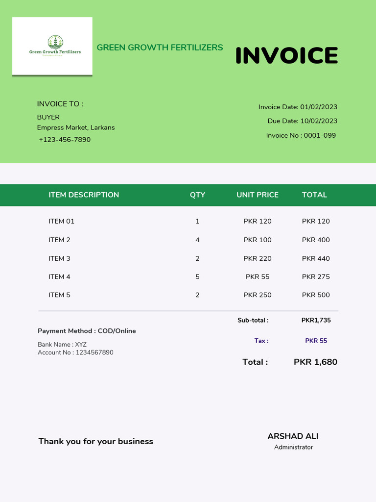 Green Growth Fertilizers Invoice | PDF