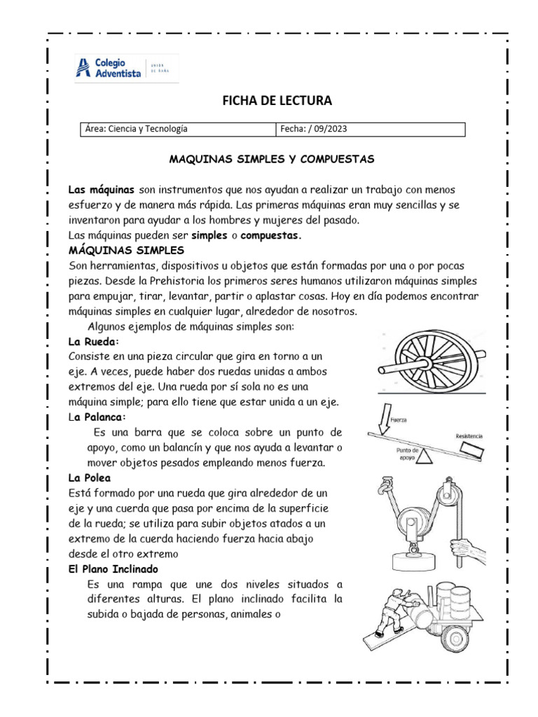 Actividades sobre Máquinas Simples y Compuestas | PDF