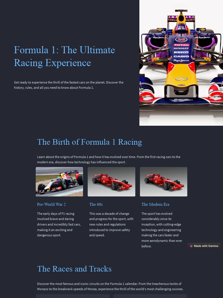 Formula 1: History, Cars, and Races | PDF | Technology & Engineering