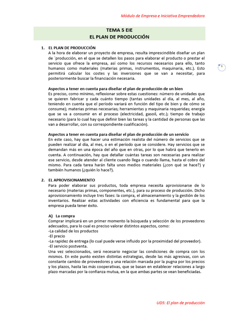 Ud 5 Eie El Plan de Producción | PDF