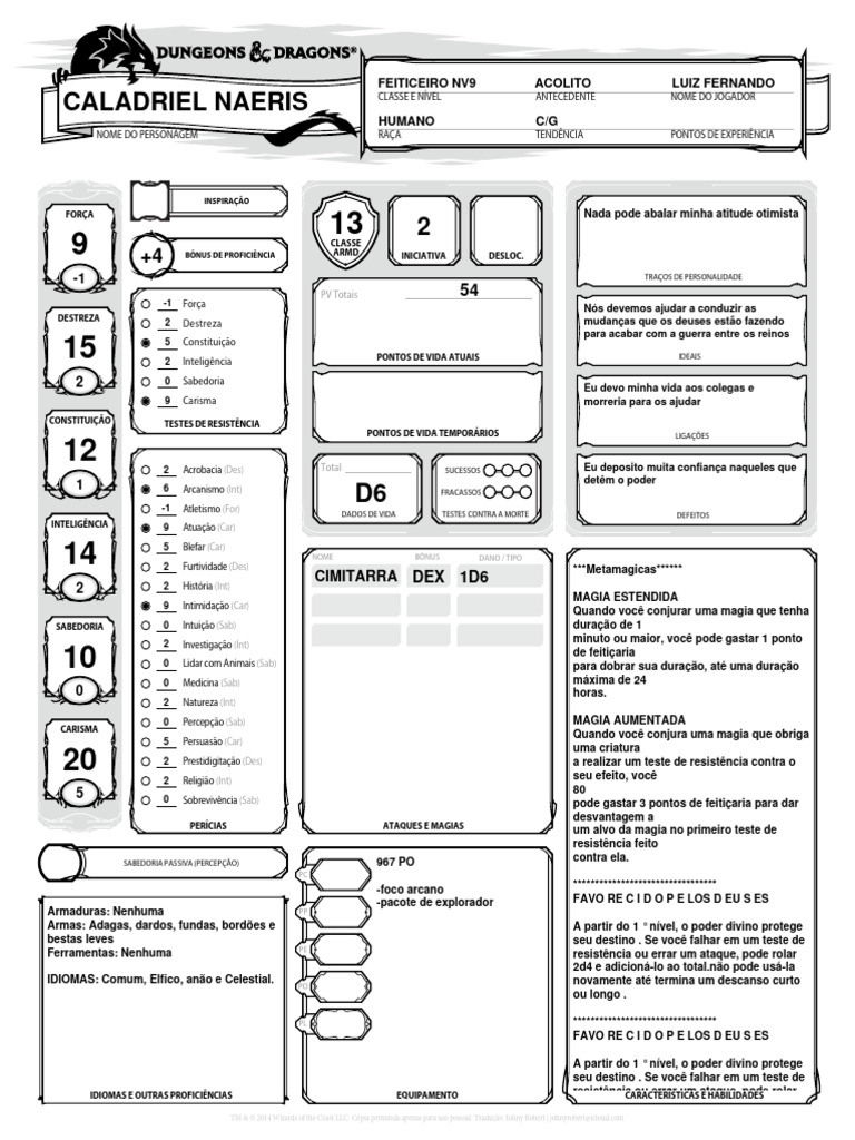 Ficha Caladriel Naeris | PDF