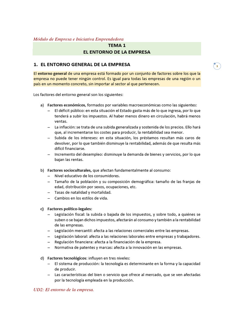 UD 2 EIE LUCES El Entorno de La Empresa | PDF