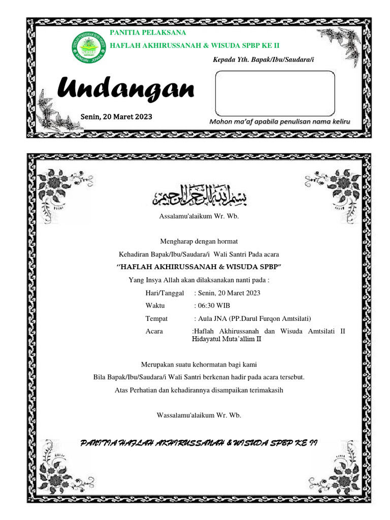 Undangan AKHIRUSSANAH SPBP 2023PDF | PDF