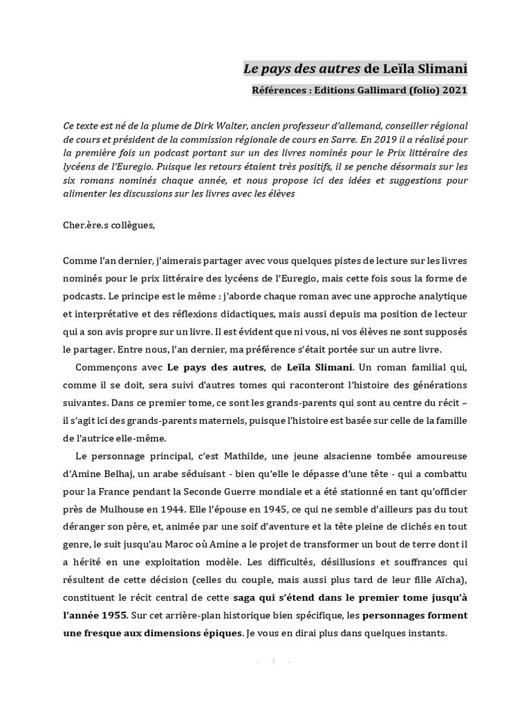 Le Pays des Autres : Résumé et Analyse | PDF | Romans | Maroc