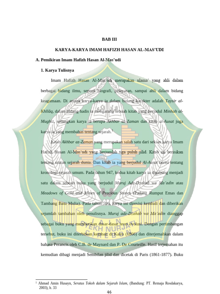 Bab Iii Karya-Karya Imam Hafizh Hasan Al-Mas'Udi A. Pemikiran Imam Hafizh Hasan Al-Mas'udi 1 ...