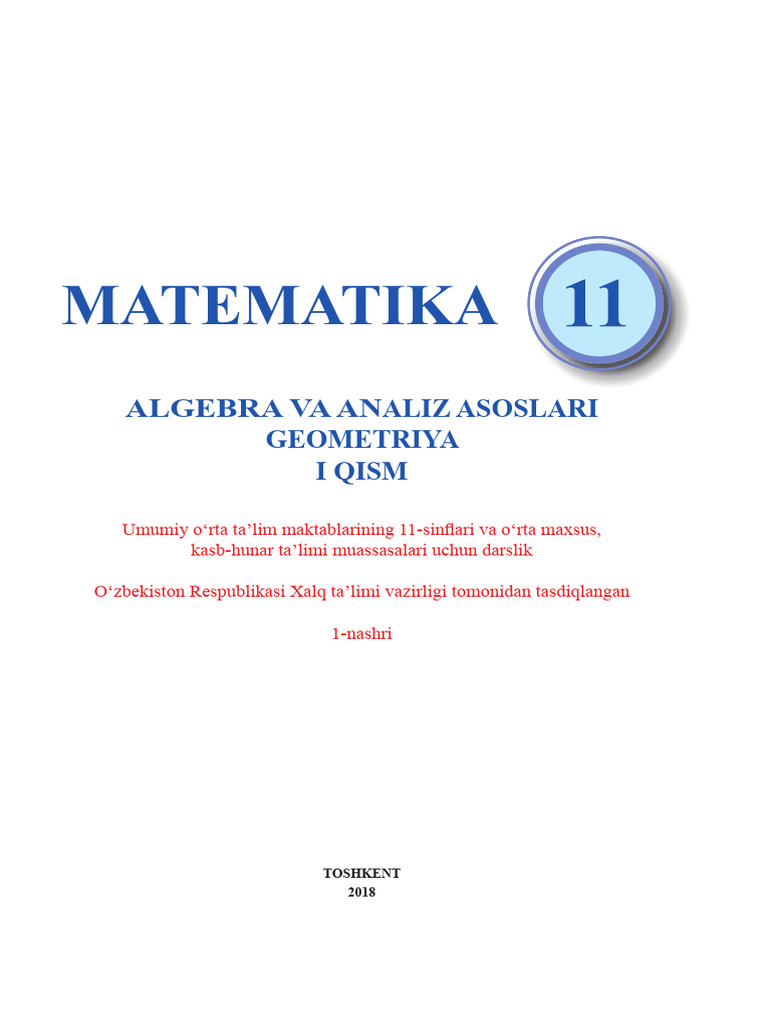 11 Sinf Matematika 1 Qism | PDF