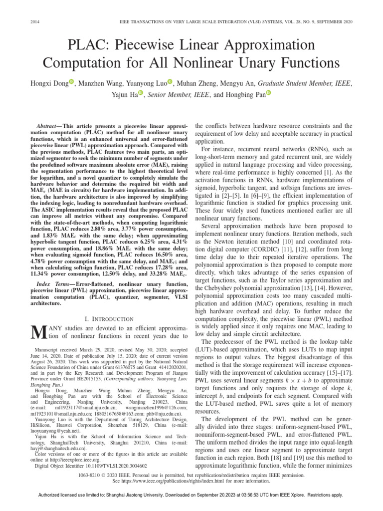 Plac Piecewise Linear Approximation Computation For All Nonlinear Unary Functions Pdf 