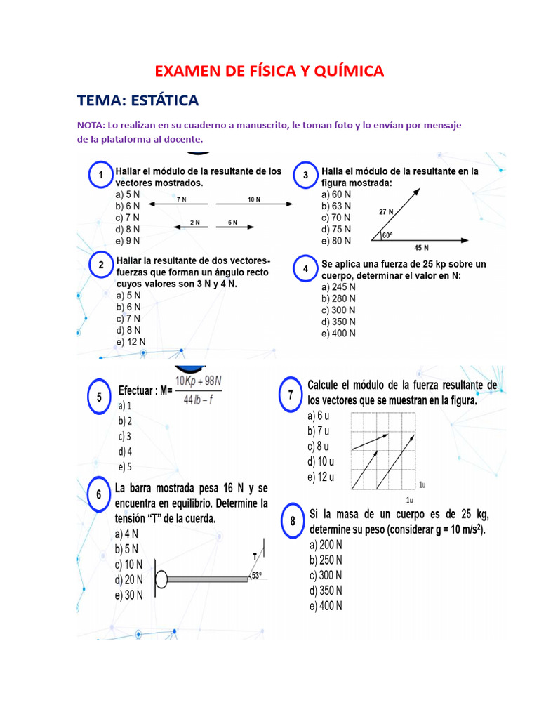 Examen de Estática: Instrucciones | PDF