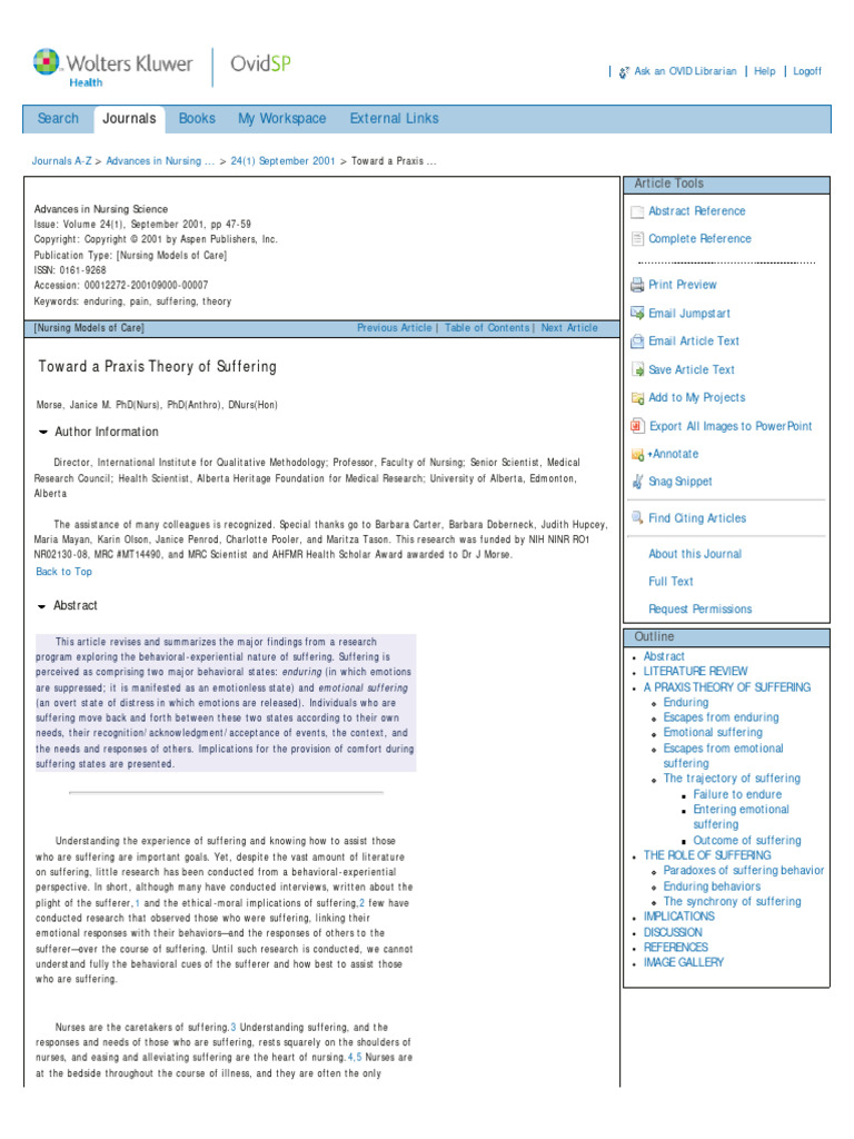 Toward a Praxis Theory of Suffering- Janice Morse | PDF