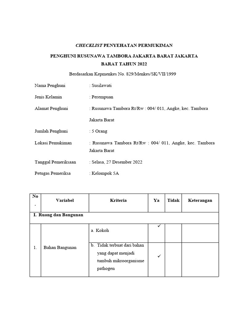 Checklist Rusun | PDF