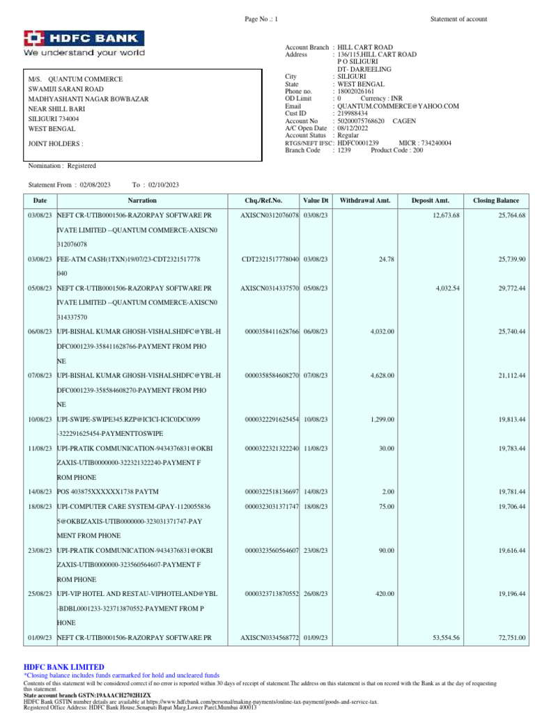 Quantum Commerce Account Statement | PDF | Economies | Banking