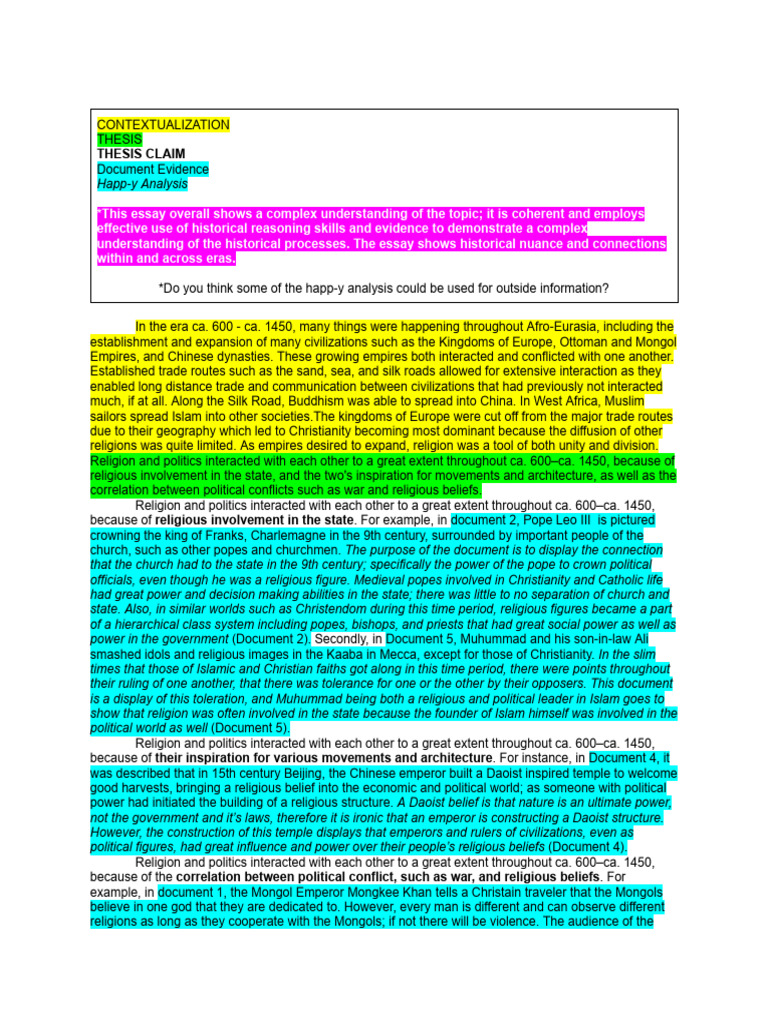 Student Sample DBQ 1200-1450 | PDF