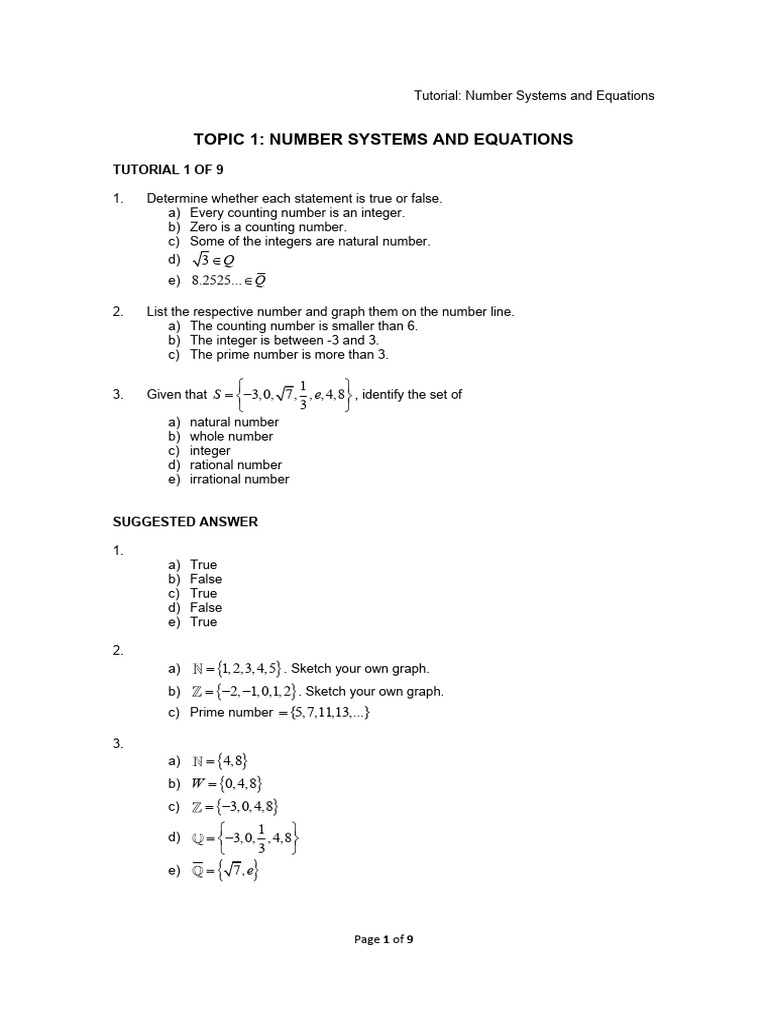 Open Tutorial Topic 1 Number Systems and Equations 2023-2024 | PDF