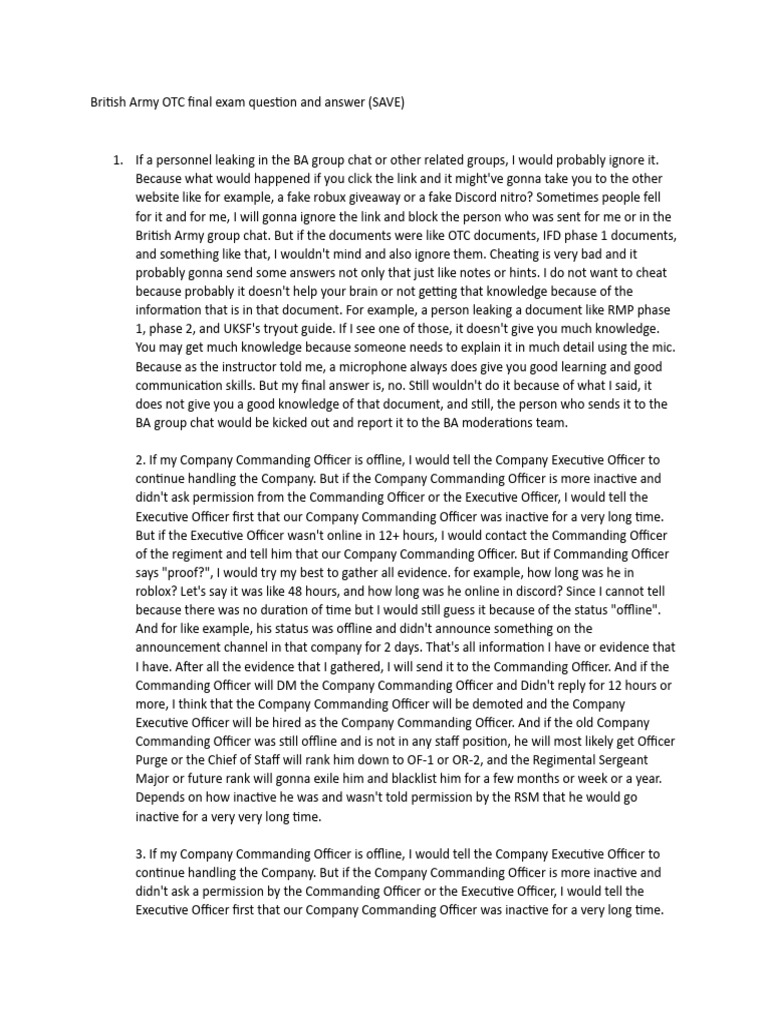British Army OTC Final Exam Question and Answer | PDF
